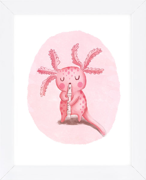 Axolotl Playing Recorder (Framed) | McGaw Graphics