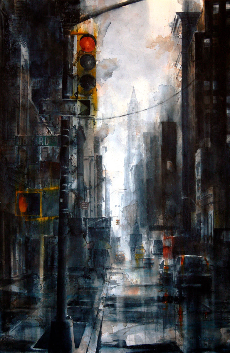 Rainy City Street Painting